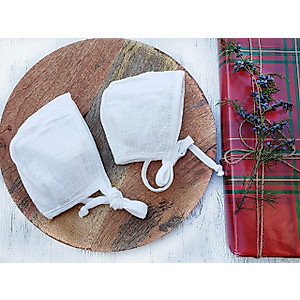 Baby Bonnet White Christmas Baby Girls Boys Bonnet Hat Soft Cotton Muslin Holiday Winter Spring Summer Fall (White NO Trim, premie/nb)