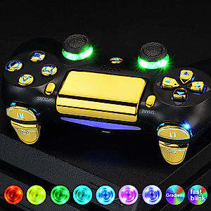 eXtremeRate 7 Colors 9 Modes Button Control DTFS (DTF 2.0) LED Kit, Chrome Gold Classical Symbols Multi-Colors Luminated D-pad Thumbsticks Face Buttons for PS4 Controller - Controller NOT Included