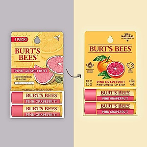 Burt's Bees Lip Balm - Pink Grapefruit, Lip Moisturizer With Responsibly Sourced Beeswax, Tint-Free, Natural Origin Conditioning Treatment, 2 Tubes, 0.15 oz.