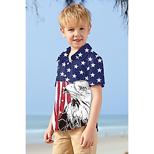 BesserBay Kids Boys Patriotic 4th of July Eagle Shirt American Flag Hawaiian Button Down Tshirt 9-10 Years
