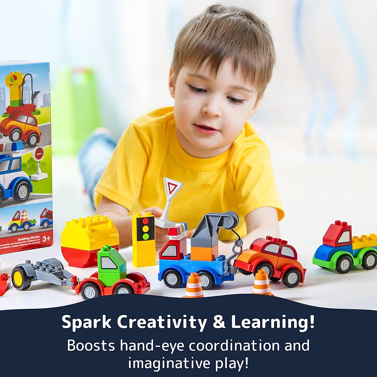 PREXTEX Building Toys for Toddlers - 60-Piece Building Blocks for Toddlers to Build Cars and Trucks - Easy-Grip, Child-Safe Design for 3 up - Creative STEM Learning and Fine Motor Skill Development