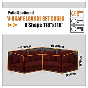 Gicov Patio Sofa Cover for Outdoor Furniture Waterproof L Shape Sofa Cover Sectional Couch Cover Heavy Duty Garden Furniture Protector with Windproof Strap