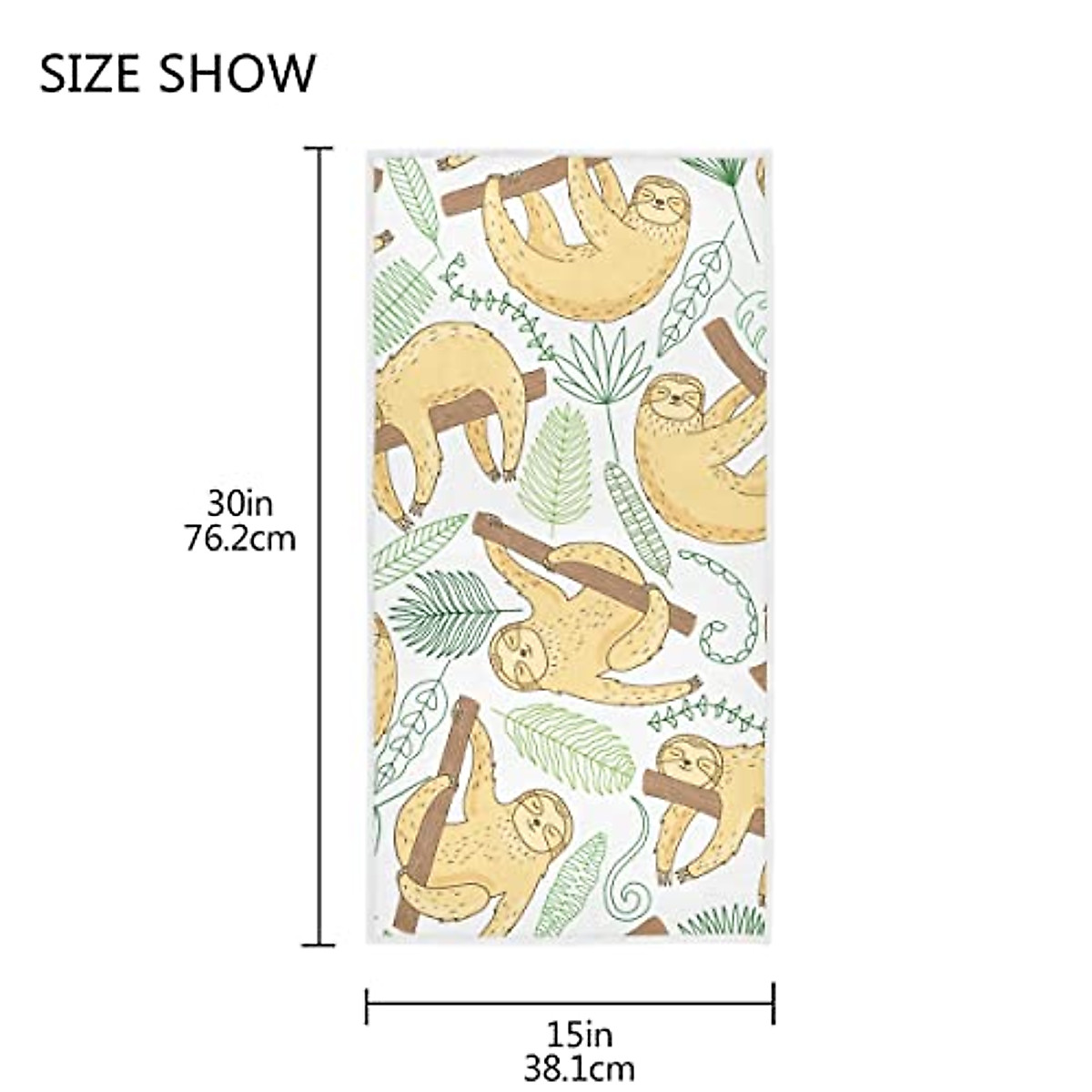 HUSSRITY Sloths with Jungle Leaves Towels Super Soft Hand Towel Highly Absorbent Washcloths Quick Dry Bath Towel 30x15 Inch Durable Lightweight