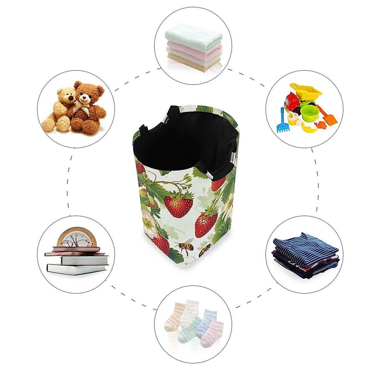 Kigai Collapsible Laundry Basket with Handles Strawberry Flower Large Waterproof Laundry Hamper Clothes Toys Organizer Portable Storage Bin for Nursery Home Decor