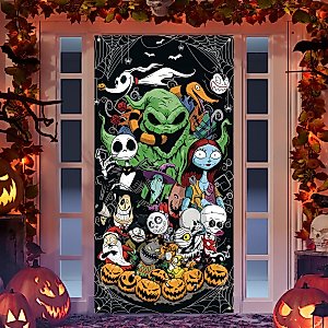 Halloween Decorations Christmas Nightmare Before Door Cover Jack Sally Gothic Banner Day of The Dead Halloween Decorations for Home Party