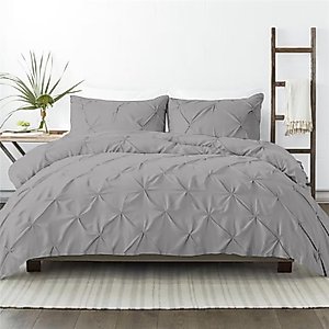 Kotton Culture 600 Thread Count Pinch Pleated 3 Piece Duvet Cover Set 100% Egyptian Cotton Breathable All Season Comforter Cover with Zipper Closure & Corner Ties (Silver, Queen)