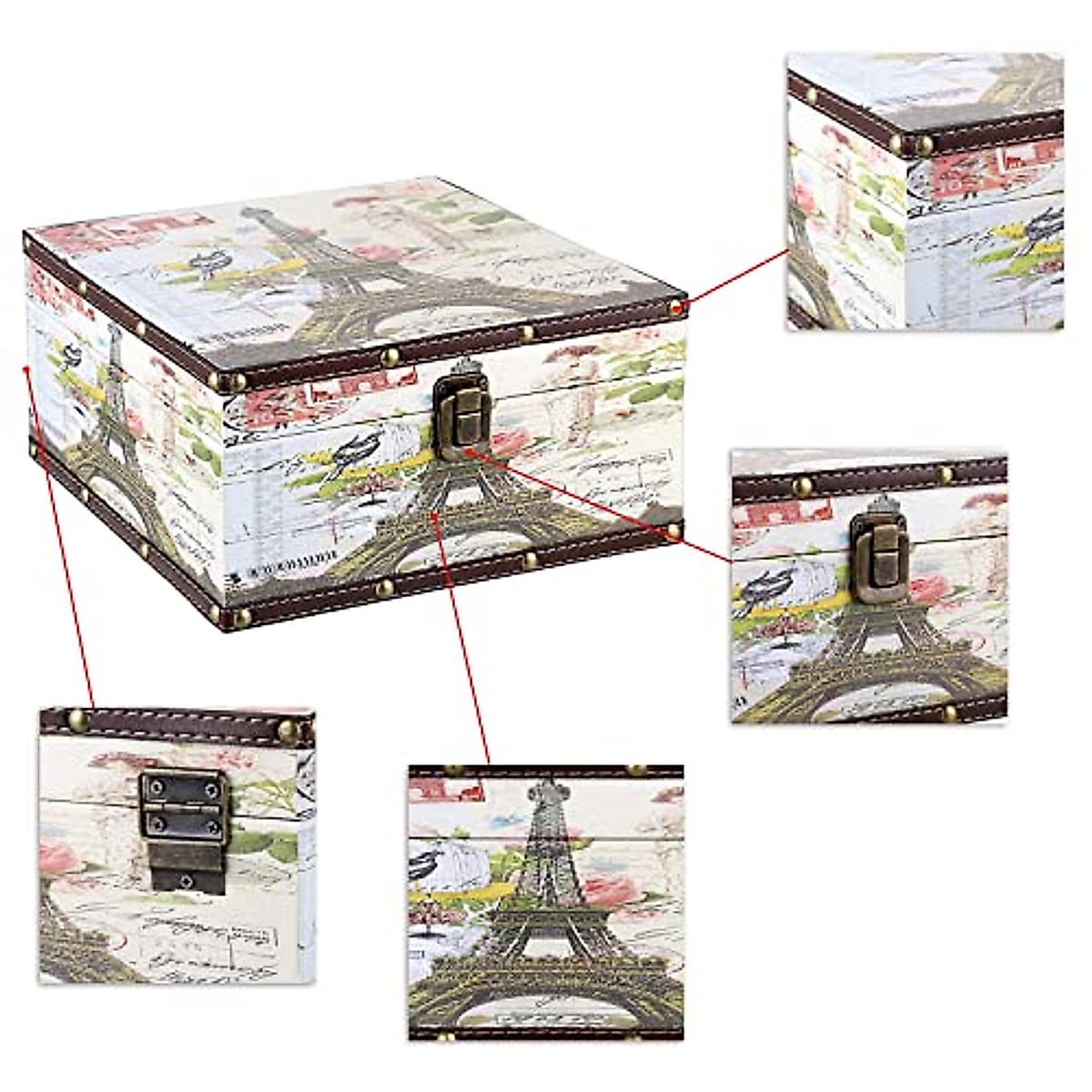 ELLDOO Treasure Chest Box with Latch, Wooden + PU Leather Storage Decorative Box for Jewelry Trinkets Collections, Antique Keepsakes box for Girls Women Gifts, Large