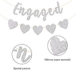 Engaged Banner, Bridal Shower, Engagement, Bride to Be, Wedding Party Decorations (Silver Glitter)