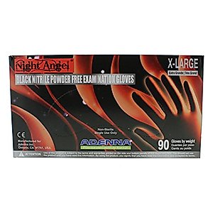 Adenna NGL228 Night Angel 4 mil Nitrile Powder Free Exam Gloves (Black, X-Large) Box of 90