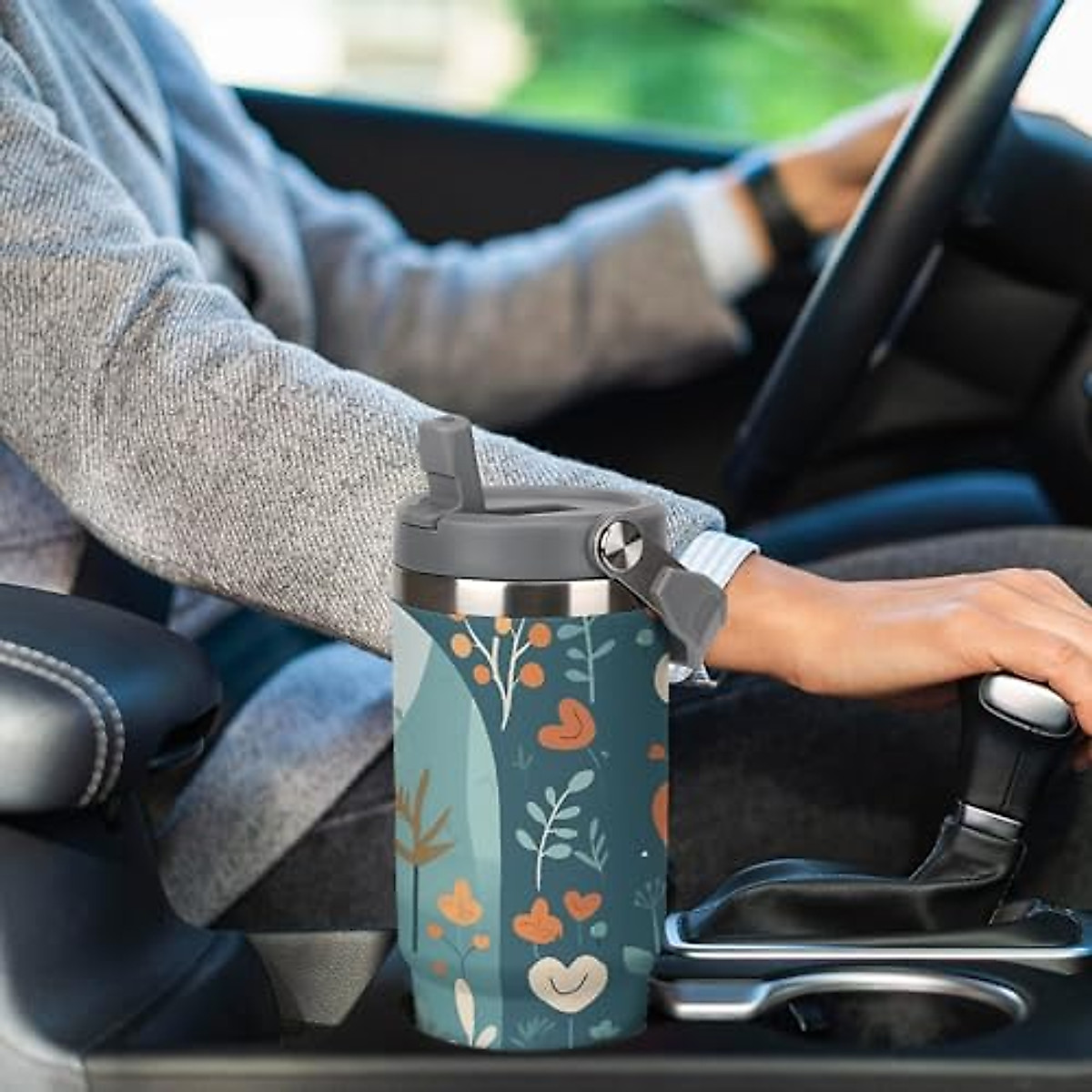 Fox And Heart 30oz Stainless Steel Insulated Tumbler with Straw & Foldable Handle - Leakproof, Double-Wall Vacuum Travel Thermos for Hot/Cold Drinks, Non-Slip Base, Fit Cup Holders