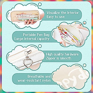 Cute Pencil Case, Clear Pencil Pouch, Large Capacity Mesh Pen Bag with Zipper, Aesthetic Pencil Case Organizer, Portable Stationery Bag for Students Adults Women (Green)