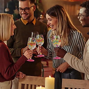 NymphFable Hand Painted Birthday Wine Glass Let‘s Celebrate Birthday Party Decorative Wine Glasses Birthday Gift for Women, 15oz