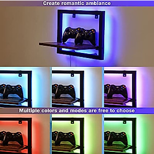 HMOREY LED Floating Display Shelf with Built-in Illuminated Lights Wall Mounted Light-Emitting Shelf Lighted Display Shelf, Hanging Shelf for Living Room, Bedroom, Kitchen (15” Rustic Brown)