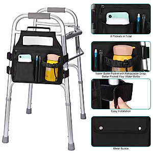 supregear Side Walker Bag, Walker Accessories Bag w/Cup Holder, Folding Walker Basket Waterproof Walker Organizer Caddy Pouch for Most Walker with Side Bar for Seniors, Elderly, Double Sided