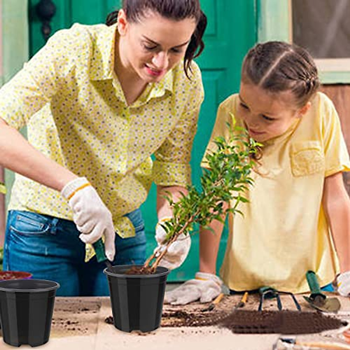 DUNPUTE 4 5 6 Inch Nursery Pots, 21 Packs Variety Plastic Pots with Drainage Hole, Plant Containers for Seedlings, Succulents, Transplanting (4 5 6 Inch, Black-Round)