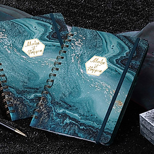 Spiral Journal/Notebook - Lined Journal with Hardcover and Premium Thick Paper, 8.5" x 6.5", College Ruled Spiral Notebook/Journal, Strong Twin-Wire Binding, Back Pocket, Blue Pattern