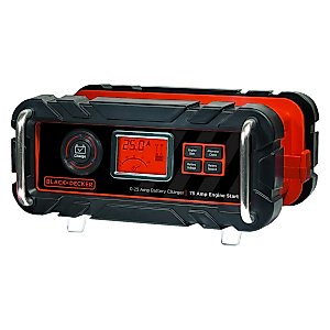 BLACK+DECKER BC25BD Fully Automatic 25 Amp 12V Bench Battery Charger/Maintainer with 75A Engine Start, Alternator Check, Cable Clamps