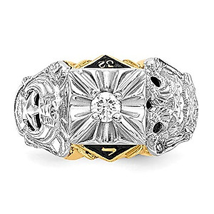 Size 12.5 - Solid 14k Yellow Gold AA Diamond Men's Simulated Masonic Ring (14mm) (1/5ct.)