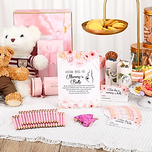 Set of 76 Baby Shower Game Kit How Big is Mommy's Belly Sign Guessing Baby Game Sign with Guessing Cards Pencils Measuring Tape for Baby Shower Gender Reveal Party Game (Floral Style)