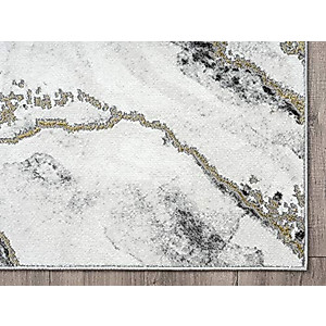 Abani Contemporary Area Rug, Non-Shed Modern Rugs Marble Print Dining Room Rug (Grey, 10' x 14')