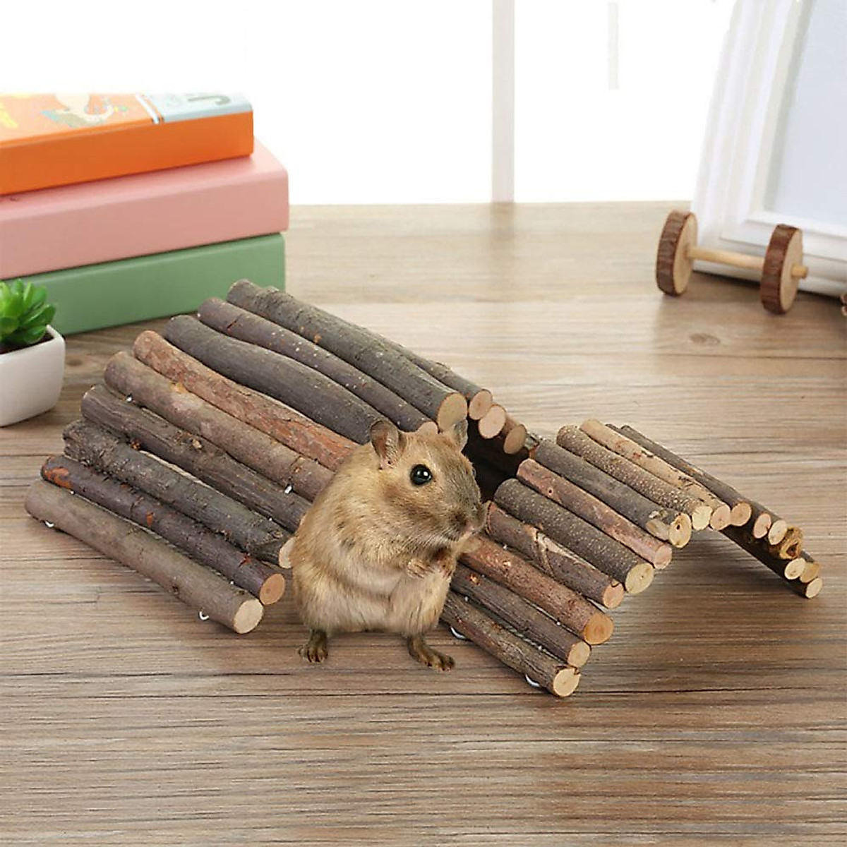 PINVNBY PIVBY Wooden Hamster Bridge,Rat Chew Toys for Chinchillas Guinea Pigs Hamster Mouse Rat, Rodents Ladder Toy for Small Animal (2Pack)