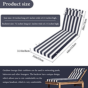 Sauqzoh Chaise Lounge Cushion for Outdoor Furniture, 3 inch Waterproof Foam Chair Cushion with Ties, Bench Seasonal Replacement Cushions for Summer Patio Beach Pool (1, Navy/White Stripe)