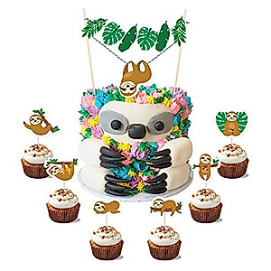 Mosailles Sloth Birthday Party Decorations Set Sloth Cupcake Toppers Sloth Cake Topper Decoration for Zootopia Baby Shower Cake Smash 1st Birthday Party Supplies