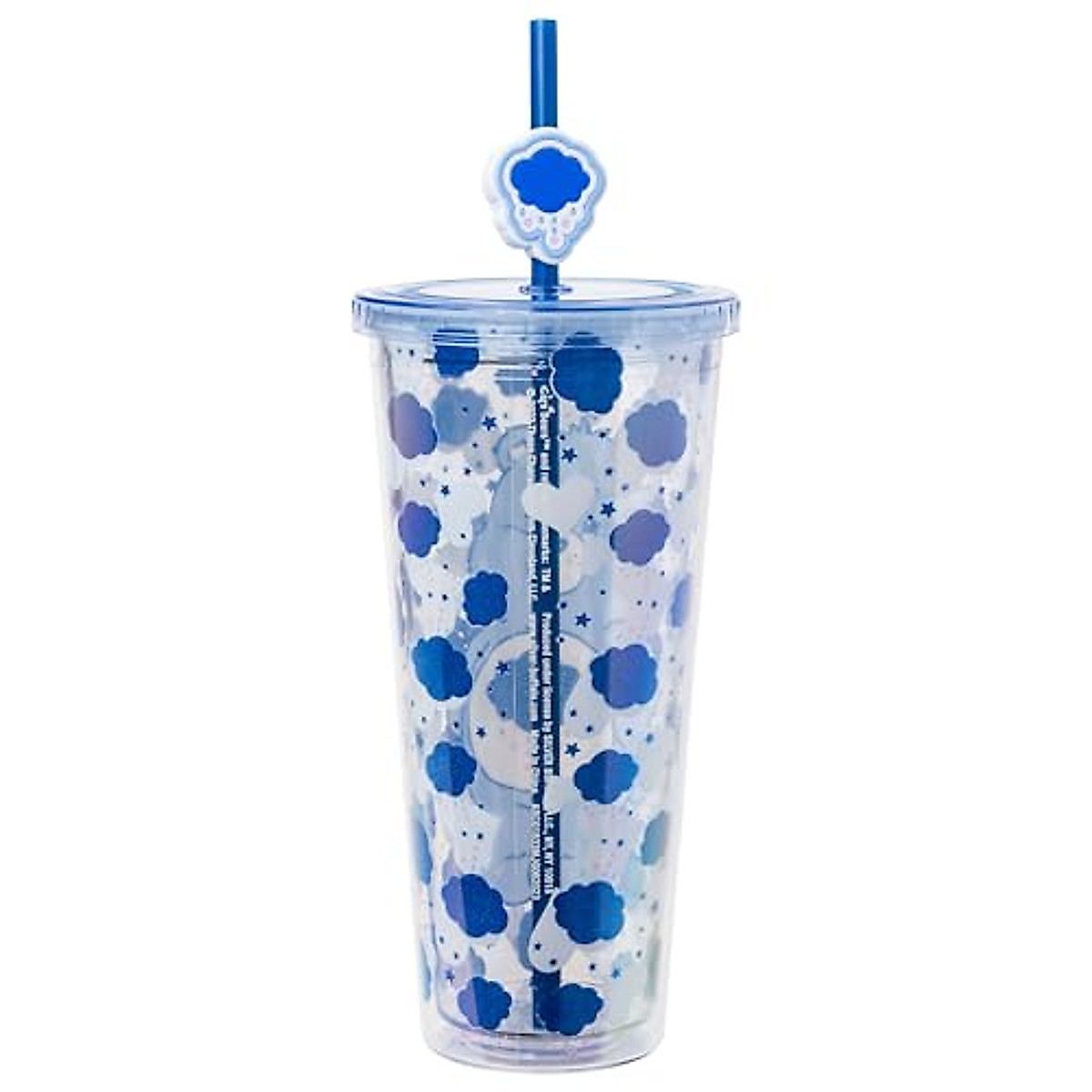 Silver Buffalo Care Bears Grumpy Bear Glitter Plastic Cold Cup with Lid and Straw Topper, 24 Ounces