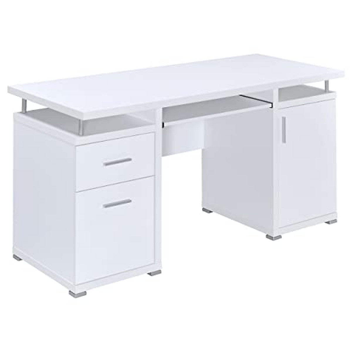 Coaster Furniture Tracy Modern Contemporary 2 Drawer Home Office Computer Desk with Keyboard Tray Storage File Cabinet White 800108
