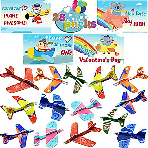 WODMAZ 28 Pack Valentines Day Cards for Kids, 7 Different Designs Foam Airplanes with Valentines Gift Cards for Boys Girl School Classroom Exchange Prize, Fun Planes Valentines Party Favors Toys