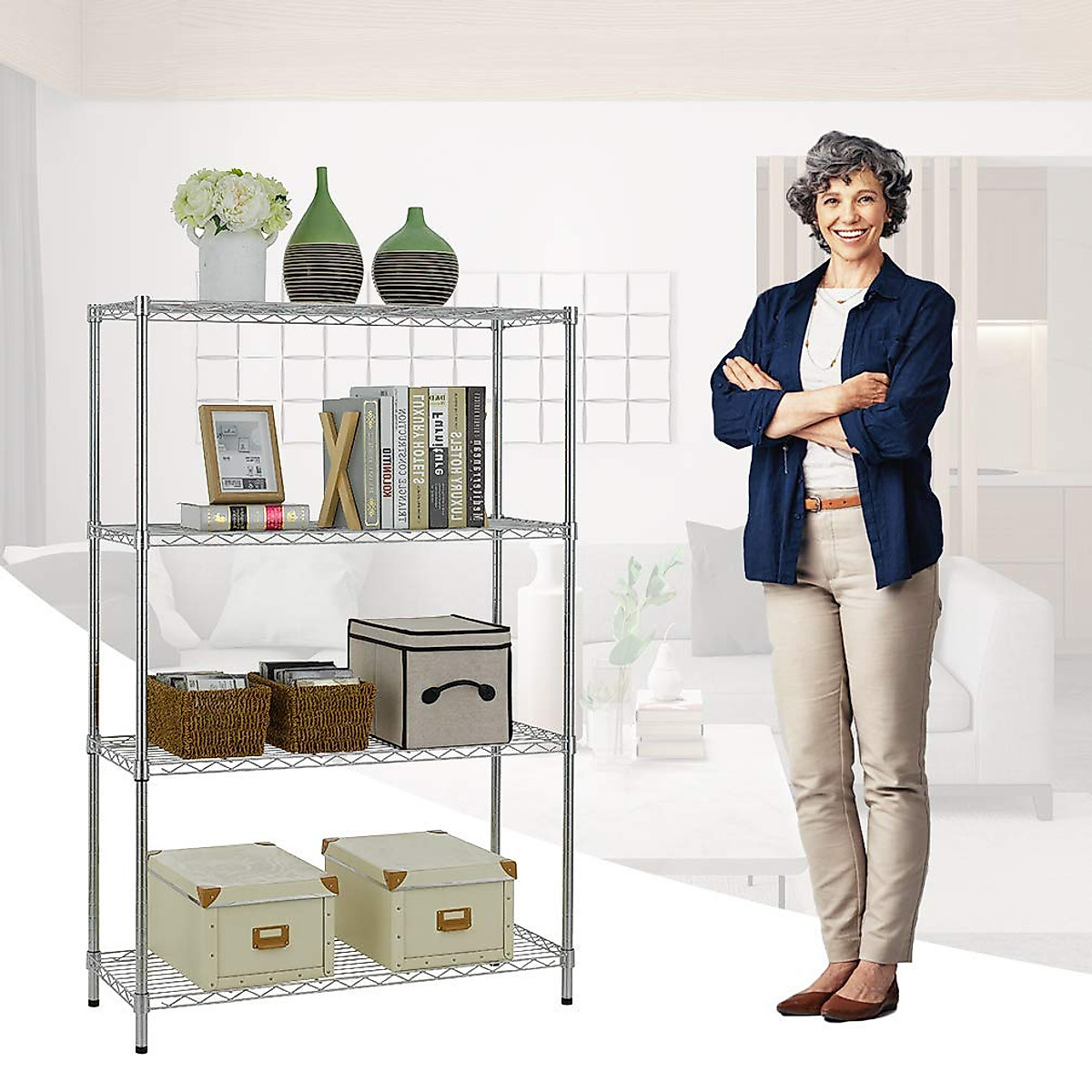 BestOffice Adjustable Wire Shelving Storage Shelves Heavy Duty Shelving Unit for Small Places Kitchen Garage (Chrome, 36×14×54)