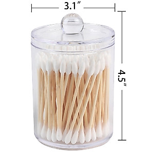 Aynoo 1 Pack Qtip Holder Dispenser Apothecary Jars for Cotton Swabs, Cotton Pads, Floss Picks Vanity Makeup Storage Organizer Set, Clear, 1 Pack, 12 oz