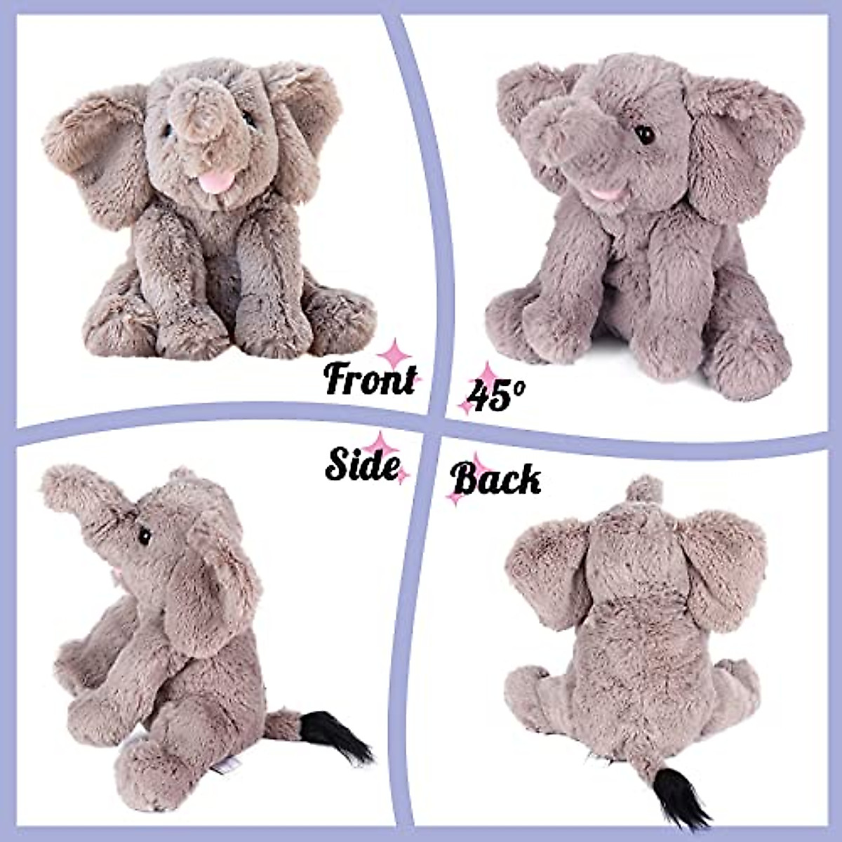 Hopearl Adorable Plush Calf Elephant Toy Floppy Elephish Ultra Soft Stuffed Animal for Boys Girls Kids Toddlers, Gray, 9''