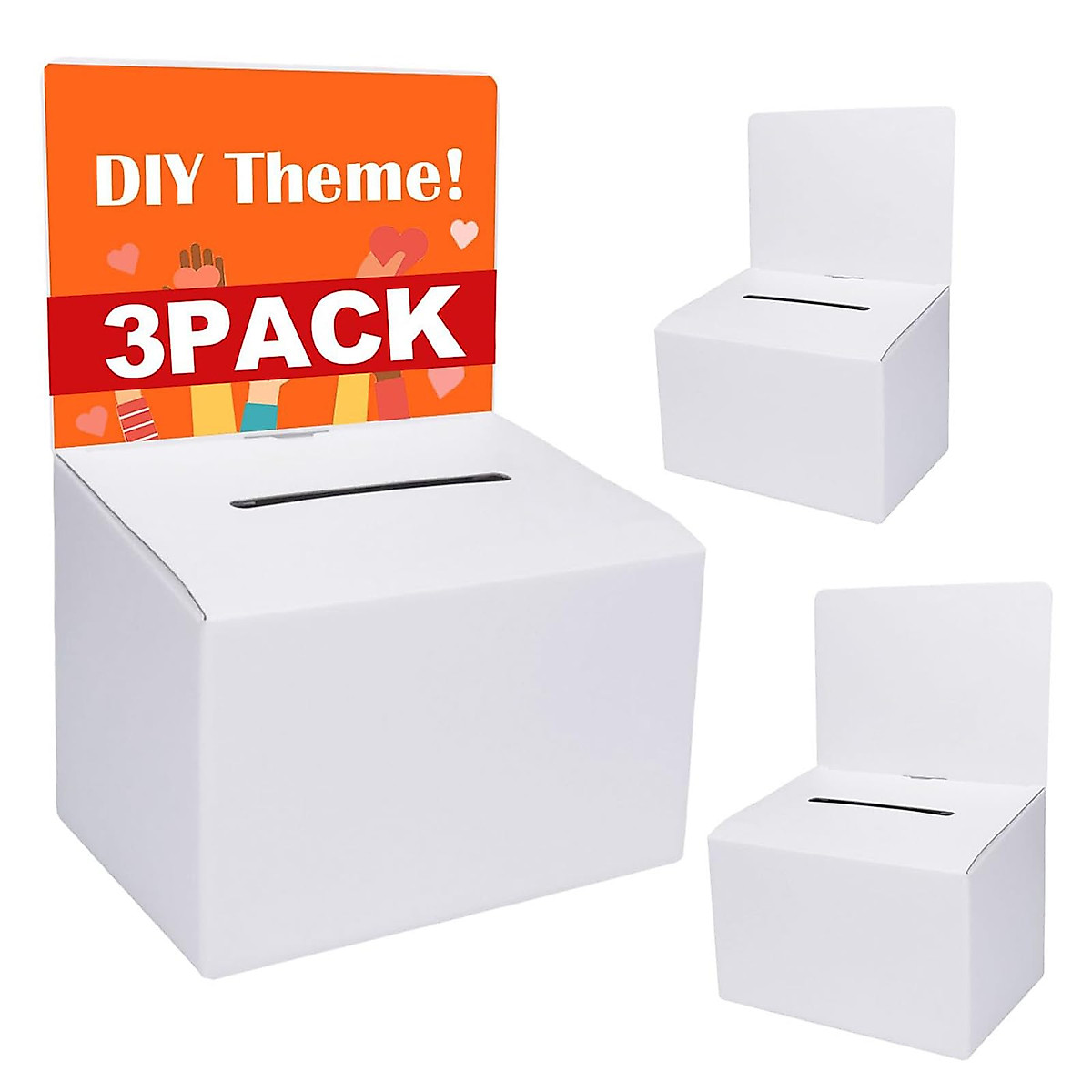 GRAWUN suggestion boxes with slot,raffle ticket boxs,raffle donations boxs, suggestion boxes with removable header，for Collecting Card Tickets And Voting Contest (3 Pack，White)