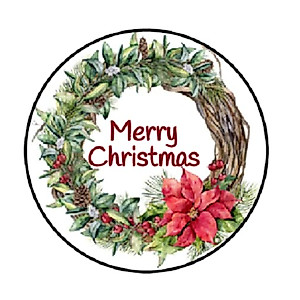 48 pcs Rustic Poinsettia Wreath​ Stickers Envelope Seals Labels Round Tags, Stamps Sticker for Gift Cards, Envelopes, Boxes for Holiday, Birthday, Christmas