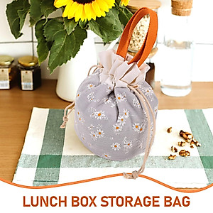 Cabilock Lunch Bag Insulated Folding Lunch Bag Bento Box Drawstring Bag Portable Lunch Holder Daisy Pattern Bento Box Bag Cute Tote