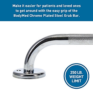BodyMed 12-inch Chrome Plated Steel Grab Bar - Anti-Slip, Safety Aid Support for Bathrooms, Showers, Bathtubs and Toilets - Perfect for Adults and Seniors