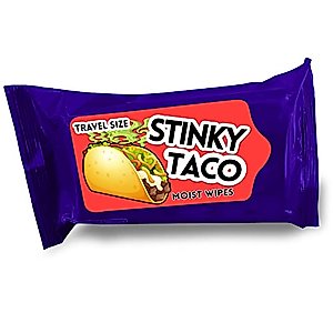 Stinky Taco Wipes - Travel Size Moist Wipes for Taco Lovers - Funny Adult Gag Gifts for Men and Womens Stocking Stuffers for Christmas Gift Basket Filler
