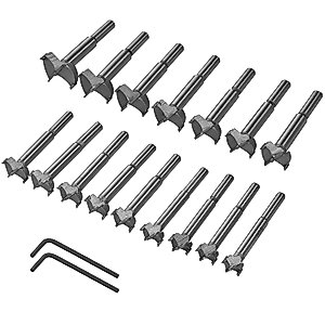 AMTOVL Forstner Drill Bit Set 16 Pcs Carbide Forstner Bits 15-35mm Woodworking Hole Saw Hinge Drill Bit High Speed Steel Drill Bits for Wood Plastic Plywood