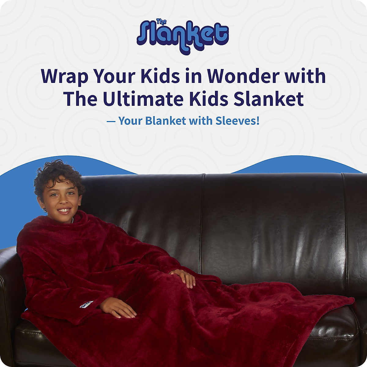 Slanket Kids Wearable Blanket with Sleeves - The Ultimate Kids Oversized Fleece Blanket with Foot Pocket - Lightweight, Plush, & Soft Plus Sized Wearable Blanket for Kids - 44”W x 60”L, Ruby Wine