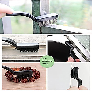 3Pcs Mini Wire Brush Set for Cleaning and Rust Removing, 7 Inch Industrial Wire Brushes of Stainless Steel/Nylon/Brass Bristles