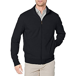 Amazon Essentials Men's Lightweight French Terry Full-Zip Mock Neck Sweatshirt, Black, Small