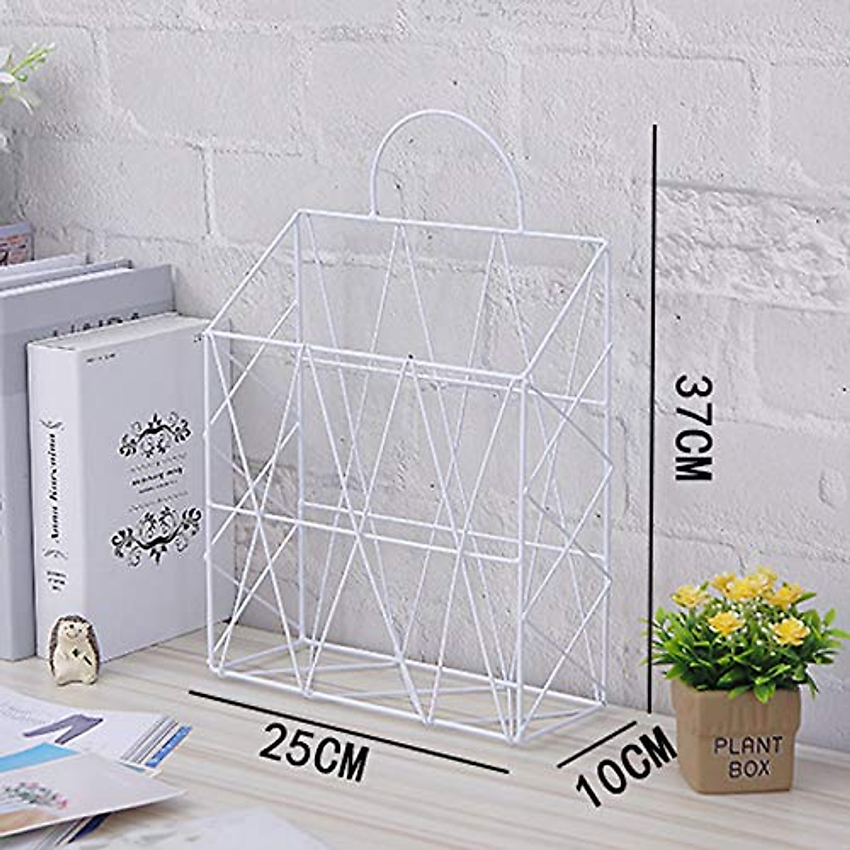 Tauzveok Wrought Iron Simple Bookshelf Wall Living Room Rack Wall Hanging Hanging Room Creative Newspaper Stand Storage Shelf,White