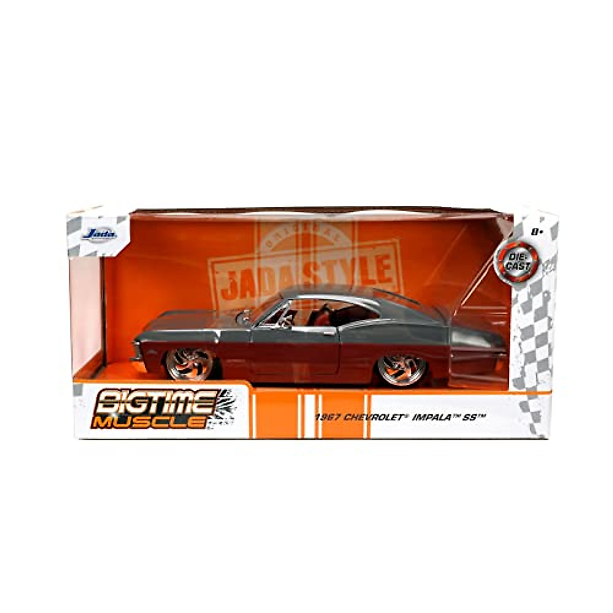 Jada Toys Big Time Muscle 1:24 1967 Chevy Impala SS Gray/Burgundy Die-cast Car, Toys for Kids and Adults