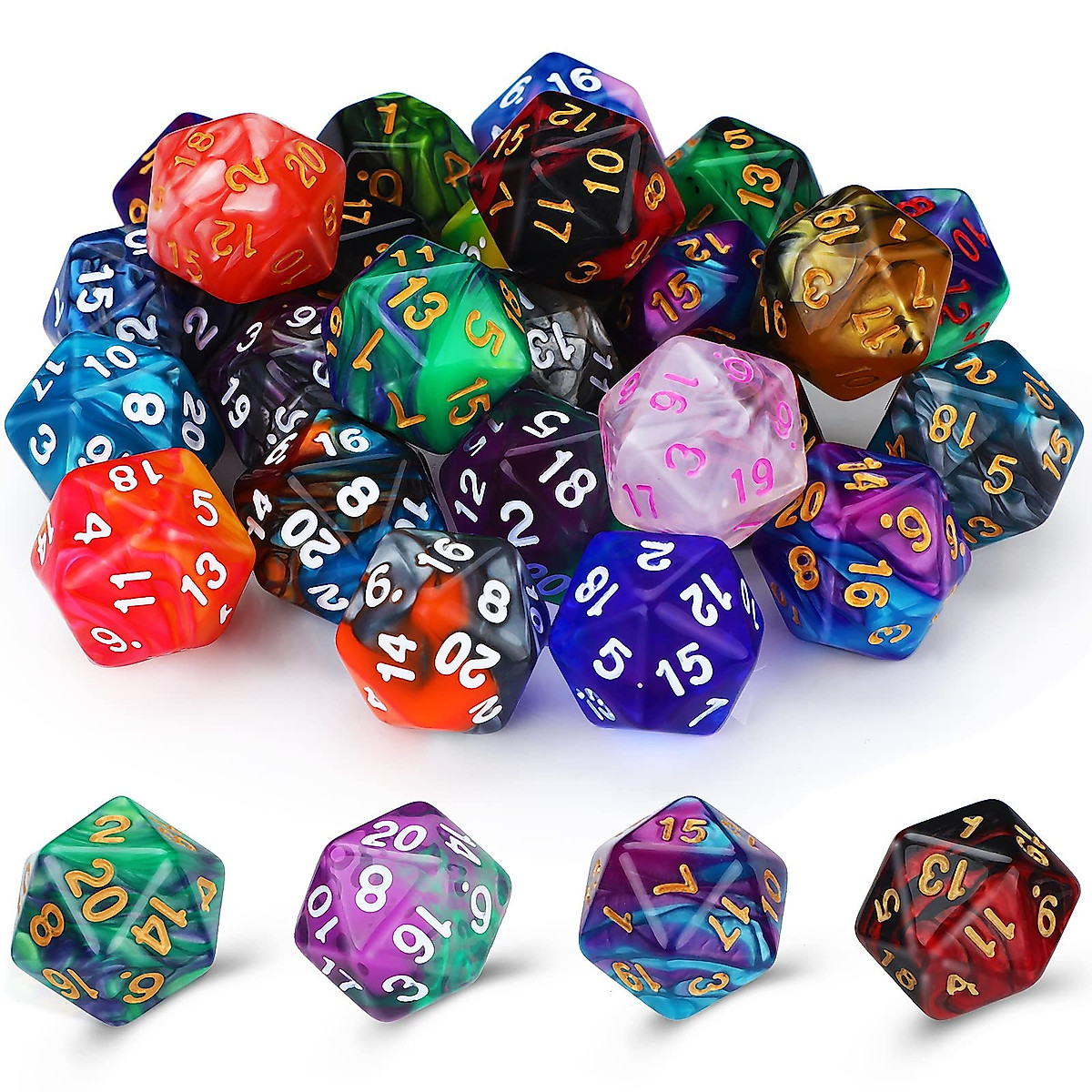 TecUnite 25 Pieces Polyhedral Dice Set with Black Pouch Compatible with RPG MTG and Others with Random Multi Colored Assortment(Star)