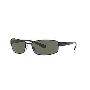 Ray-Ban RB3364 Metal Rectangular Sunglasses, Black/Polarized Green, 62 mm
