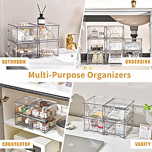 Stebopum Clear Acrylic Makeup Storage Organizer, 3 Pack Stackable Perfume Organizer with Detachable Stands, Dustproof Cosmetic Display Cases with Magnetic Door for Vanity, Bathroom Countertop