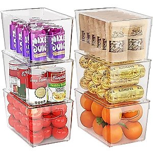 6 Pack Clear Storage Bins with Lids Stackable, Large Plastic Storage Bins with Handle for Pantry Organization and Storage, Perfect Containers for Freezer Organizer, Kitchen, Cabinets, Bathroom