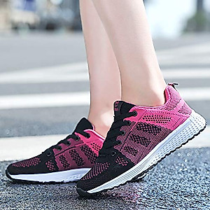 UareMgic Women's Breathable Flying Weave Fashion Walking Sneakers Lightweight Running Athletic Tennis Shoes Shock-Relief (US 9 /EU 40, Rose Red)