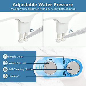 Tanguo Bidet Attachment for Toilet, Adjustable Pressure Control &Self-Cleaning Dual Nozzle (Feminine/Bidet Wash) Toilet Bidet, Cold Water Sprayer Bidets for Existing Toilets